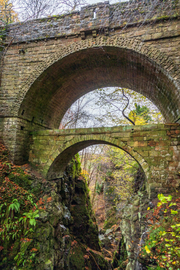 Rumbling Bridge - in der Schlucht unter der Doppelbrücke